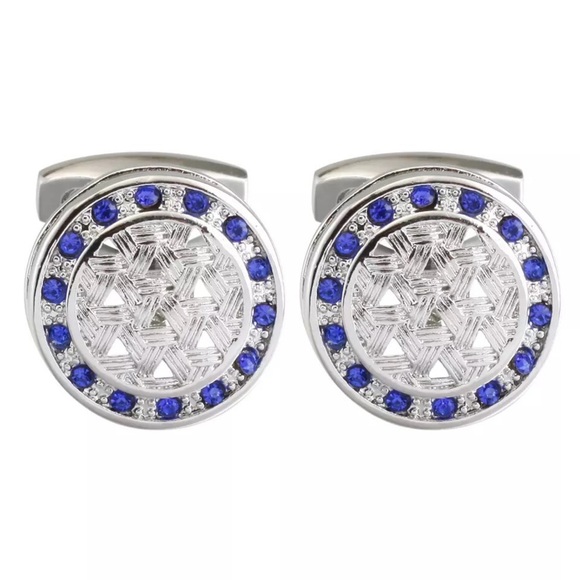 Accessories | Elegant Blue Crystal Round Silver Cufflinks | Poshmark